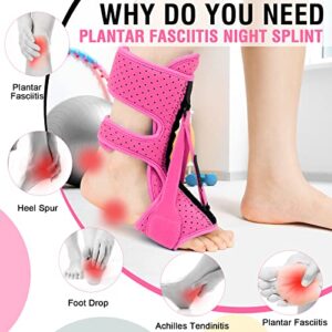 Wociud 2 Pack Plantar Fasciitis Night Splint, Upgrade 3 Adjustable straps Relief for Women & Men, Brace, Achilles Tendonitis and Foot Drop. (Pink)