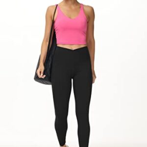 Women's V Cross Waist Yoga Leggings High Waisted Tummy Control Workout Running Pants Black