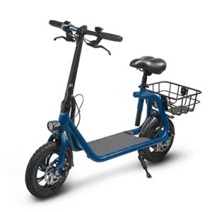 SEHOMY Foldable E Scooter with Adjustable Seat, 2 Wheels Scooters 450W Motor Battery, Lightweight Electric Moped for Adults Commuter - 15.5MPH, 20 Mile Range, Blue, 265lbs