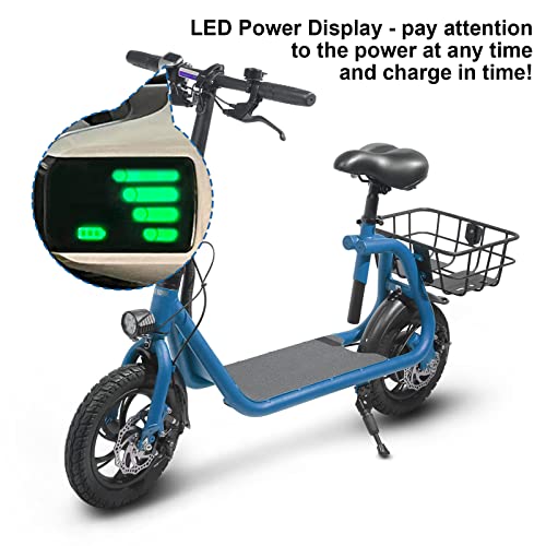 SEHOMY Foldable E Scooter with Adjustable Seat, 2 Wheels Scooters 450W Motor Battery, Lightweight Electric Moped for Adults Commuter - 15.5MPH, 20 Mile Range, Blue, 265lbs