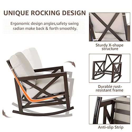 NATURAL EXPRESSIONS Outdoor Patio Rocking Chair, Metal Rocker Chair with 6.5'' Thick Olefin Cushions, Rocking Lawn Chair Rustproof Steel Frame for Outside, Indoor,Backyard,Porch,Poolside