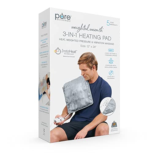 Pure Enrichment® WeightedWarmth™ 3-in-1 Heating Pad - 3 InstaHeat™ Settings, 3 Massage Speeds & 4.1 lbs of Weighted Pressure for Menstrual Cramps, Shoulder, Neck & Back Pain - 12” x 24”