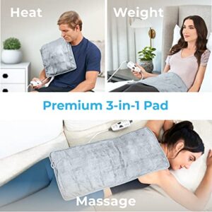 Pure Enrichment® WeightedWarmth™ 3-in-1 Heating Pad - 3 InstaHeat™ Settings, 3 Massage Speeds & 4.1 lbs of Weighted Pressure for Menstrual Cramps, Shoulder, Neck & Back Pain - 12” x 24”