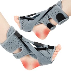 2 pack plantar fasciitis night splint, upgrade 3 adjustable straps relief for women & men, brace, achilles tendonitis and foot drop (grey)