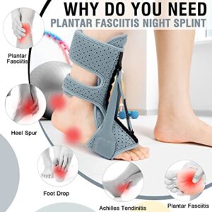 2 Pack Plantar Fasciitis Night Splint, Upgrade 3 Adjustable straps Relief for Women & Men, Brace, Achilles Tendonitis and Foot Drop (Grey)