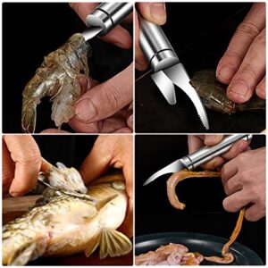 Shrimp Deveiner Tool, 3 in 1 Shrimp Peeler Pack of 3, Oyster Shucking Knife, Fish Scaler Remover, Stainless Steel Seafood tools Set, Home Kitchen Creative Tools, Silver