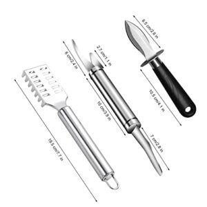 Shrimp Deveiner Tool, 3 in 1 Shrimp Peeler Pack of 3, Oyster Shucking Knife, Fish Scaler Remover, Stainless Steel Seafood tools Set, Home Kitchen Creative Tools, Silver