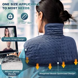 Bofypoo Weighted Heating Pad Neck and Shoulder Heating Wrap - 2.3lbs, 6 Heat Settings with LED Controller, 4 Auto Shut-Off, Machine Washable, Gifts for Women Men Mom Dad,17”X22”, Blue