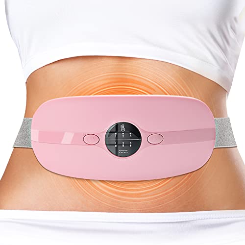 Portable Cordless Heating Pad, Menstrual Heating Pad with 3 Heat Levels and 3 Vibration Massage Modes, Fast Heating Belly Wrap Belt, Back or Belly Pain Relief Heating Pad for Women and Girl(Pink)