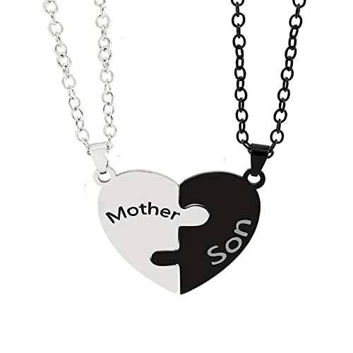 2Pcs Love Heart Puzzle Mother Son Pendant Necklace Set Stainless Steel Adjustbale Chain Broken Heart Best Friend Necklace for Women Girl Men Boy Friendship BFF Jewelry Gift-G m-son-2