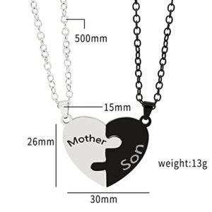 2Pcs Love Heart Puzzle Mother Son Pendant Necklace Set Stainless Steel Adjustbale Chain Broken Heart Best Friend Necklace for Women Girl Men Boy Friendship BFF Jewelry Gift-G m-son-2