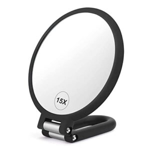 clsevxy magnifying handheld mirror double sided, 1x 15x magnification hand mirror, travel folding held adjustable rotation pedestal makeup desk vanity