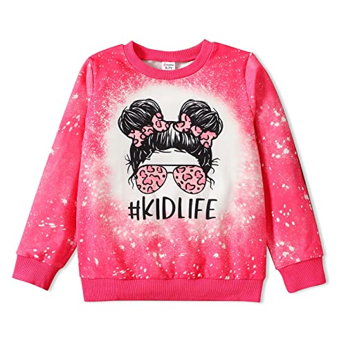 PATPAT Kid Girl's Outfits Cartoon Tie Dyed/Leopard Print Pullover Sweatshirt Long Sleeve Shirt, Hot Pink, 7-8 Years