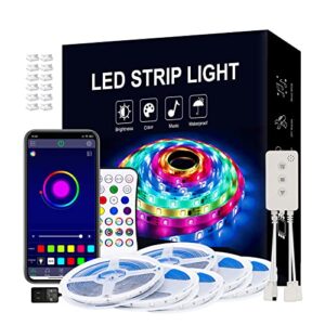 unicrown 100ft waterproof led strip lights - 5050 rgb led lights strips and 16 million color changing with bluetooth music sync app remote controller for home bedroom party (12v, 6 rolls of 16.4ft)