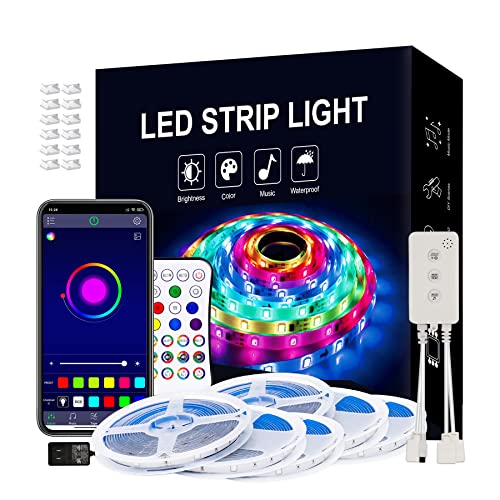 UNICROWN 100ft Waterproof Led Strip Lights - 5050 RGB Led Lights Strips and 16 Million Color Changing with Bluetooth Music Sync App Remote Controller for Home Bedroom Party (12v, 6 Rolls of 16.4ft)