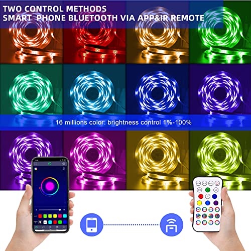 UNICROWN 100ft Waterproof Led Strip Lights - 5050 RGB Led Lights Strips and 16 Million Color Changing with Bluetooth Music Sync App Remote Controller for Home Bedroom Party (12v, 6 Rolls of 16.4ft)