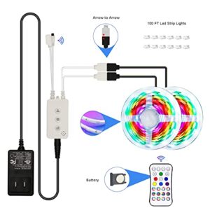 UNICROWN 100ft Waterproof Led Strip Lights - 5050 RGB Led Lights Strips and 16 Million Color Changing with Bluetooth Music Sync App Remote Controller for Home Bedroom Party (12v, 6 Rolls of 16.4ft)