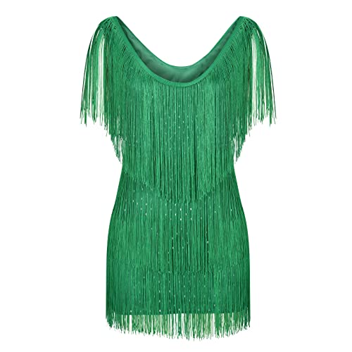 Ruziyoog Fashion Dress for Women Elegant Tassels Sequin Fringe Flapper Dresses Sexy Spaghetti Straps Mini Dancewear Dress