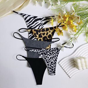 MEIDAYAI G-String Thongs for Women Sexy Underwear Low Rise Hipster Panties 5 Pack Breathable Stretch T-back Underpants S-XL