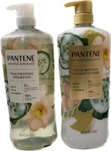 pantene essential botanicals white tea and cucumber volumizing shampoo and conditioner set - 38.2 oz per bottle - 0% parabens, dyes, mineral oil, phthalates, and phosphates