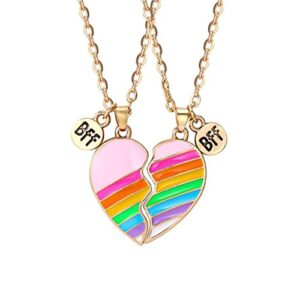 bff best friend necklace for 2 girls bestie birthday gifts for women friendship friends christmas gift rainbow heart puzzle matching necklaces for best friends