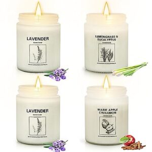 Candles for Home Scented, 4 Pack Scented Candles Gifts for Women 28 oz 200 Hour Long Lasting Natural Soy Candles, Lavender, Lemongrass & Eucalyptus, Apple Cinnamon 3 scents