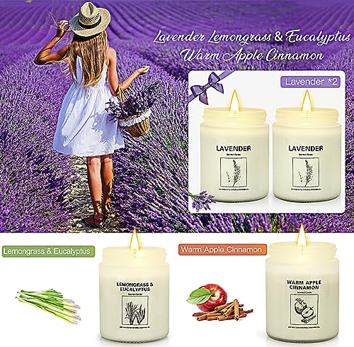 Candles for Home Scented, 4 Pack Scented Candles Gifts for Women 28 oz 200 Hour Long Lasting Natural Soy Candles, Lavender, Lemongrass & Eucalyptus, Apple Cinnamon 3 scents