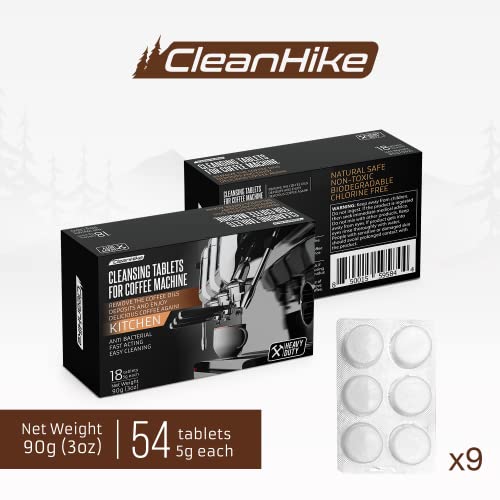 CleanHike Espresso Machine Cleaning Tablets - (54 Tabs, 3 Boxes) For Breville, Jura, Miele, and Universal Coffee Machine for All Brands - Heavy Duty Professional Coffee Grease and Residue Cleaner for Baristas