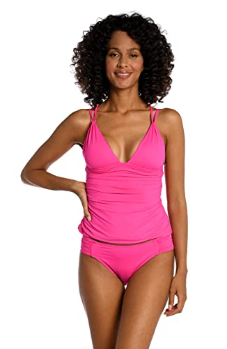 La Blanca Women's Island Goddess Over The Shoulder Tankini Swimsuit Top, Pop Pink, 6