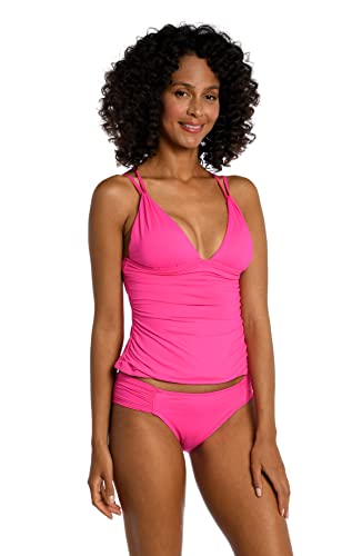 La Blanca Women's Island Goddess Over The Shoulder Tankini Swimsuit Top, Pop Pink, 6