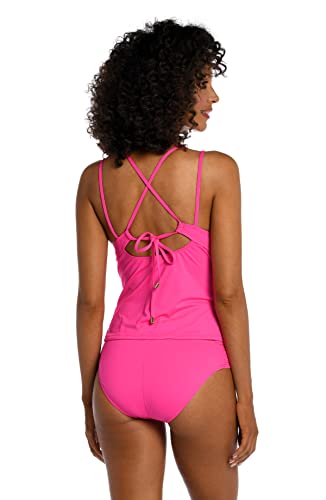 La Blanca Women's Island Goddess Over The Shoulder Tankini Swimsuit Top, Pop Pink, 6