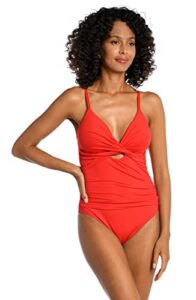 la blanca women's island goddess twist keyhole one piece swimsuit, cherry, 10