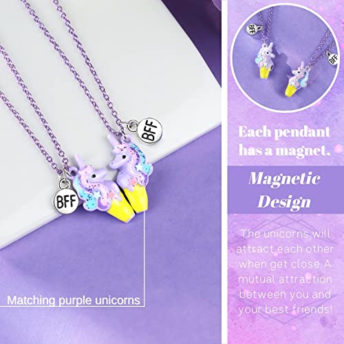 BONL Best Friend Necklaces Magnetic Friendship Necklace for 2 girls BFF Gifts for Girls or Kids (Purple Unicorns)