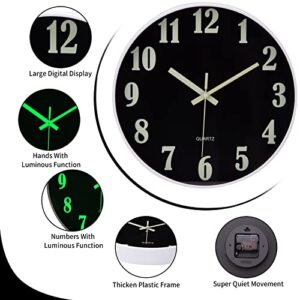 NESIFEE 12 Inch Glow in The Dark Wall Clock,Night Light Wall Clock,Silent Non-Ticking, Battery Operated Wall Clocks for for Living Room Kitchen Office Bedroom