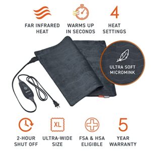 Pure Enrichment® PureRelief™ Pro Far Infrared Ultra-Wide Heating Pad - Deeper Muscle Relief for Back, Neck, Shoulder, & Knee Pain in Athletes, 4 Heat Settings, Dry/Moist Heat, 20” x 24” Wide Size