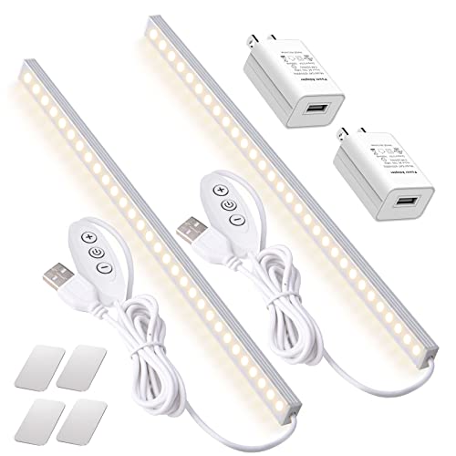 DWEPTU 2Pack LED Under Cabinet Lighting Dimmable Under Cabinet Lights with USB Powered for Closet Light Bar Under Counter Lighting Work Tables Student Dormitory (Include AC Plug)