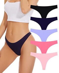 sunm boutique 5 pack seamless thongs for women no show thongs nylon stretch thong panties underwear s-xl