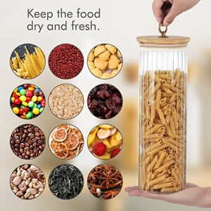 GoldArea Glass Spaghetti Storage Containers Airtight 3 PCS 70oz Food Storage Canisters Sets with Bamboo Lids Kitchen Pantry Storage Container for Pasta Noodles Flour Cereal Coffee Beans