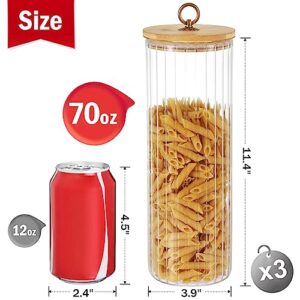 GoldArea Glass Spaghetti Storage Containers Airtight 3 PCS 70oz Food Storage Canisters Sets with Bamboo Lids Kitchen Pantry Storage Container for Pasta Noodles Flour Cereal Coffee Beans