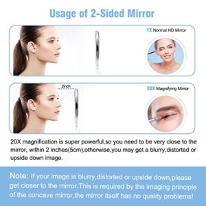 JMH 6Inch,20X Magnifying Mirror,Double-Sided Hand Held Mirror with 1X/20X Magnification,Foldable Makeup Mirror for Handheld/Stand,Use for Makeup Application,Tweezing,and Blackhead/Blemish Removal.