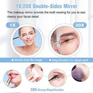 JMH 6Inch,20X Magnifying Mirror,Double-Sided Hand Held Mirror with 1X/20X Magnification,Foldable Makeup Mirror for Handheld/Stand,Use for Makeup Application,Tweezing,and Blackhead/Blemish Removal.