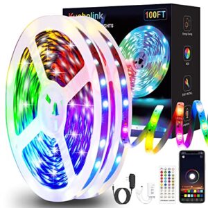 kyoholink 100ft bluetooth led strip lights (2 rolls of 50ft), music sync smart lighting strips with app control, color change 5050 led light for bedroom, living room, kitchen, party decoration