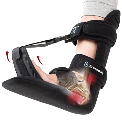 Bracewell Plantar Fasciitis Soft Night Splint Boot - Achilles Tendonitis Padded Stretching Support for Men or Women - Leg Brace for Drop Foot, Foot, or Heel pain Fit Left or Right Foot (Medium)