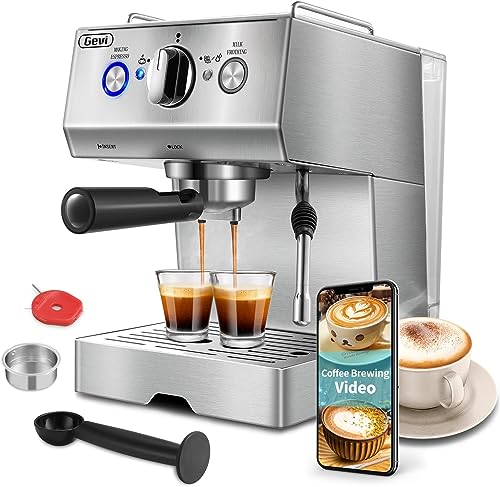 Espresso Machines 15 Bar with Adjustable Milk Frother Wand Expresso Coffee Machine for Cappuccino, Latte, Mocha, Machiato, 1.5L Removable Water Tank, Double Temperature Control System, 1100W, Black