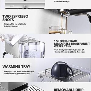 Espresso Machines 15 Bar with Adjustable Milk Frother Wand Expresso Coffee Machine for Cappuccino, Latte, Mocha, Machiato, 1.5L Removable Water Tank, Double Temperature Control System, 1100W, Black