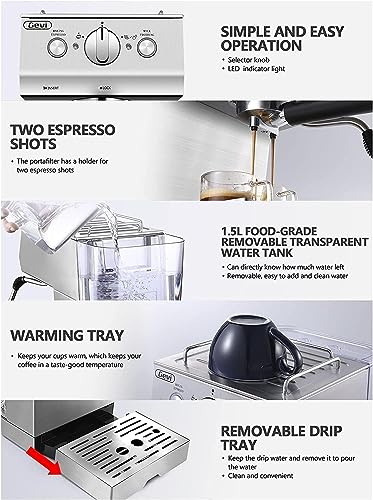 Espresso Machines 15 Bar with Adjustable Milk Frother Wand Expresso Coffee Machine for Cappuccino, Latte, Mocha, Machiato, 1.5L Removable Water Tank, Double Temperature Control System, 1100W, Black