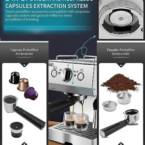 Espresso Machines 15 Bar with Adjustable Milk Frother Wand Expresso Coffee Machine for Cappuccino, Latte, Mocha, Machiato, 1.5L Removable Water Tank, Double Temperature Control System, 1100W, Black