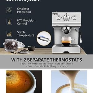 Espresso Machines 15 Bar with Adjustable Milk Frother Wand Expresso Coffee Machine for Cappuccino, Latte, Mocha, Machiato, 1.5L Removable Water Tank, Double Temperature Control System, 1100W, Black