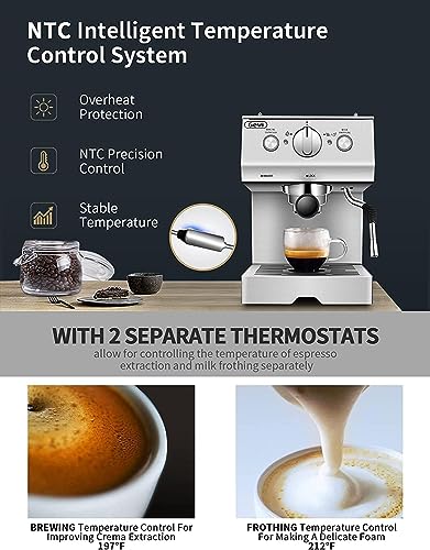 Espresso Machines 15 Bar with Adjustable Milk Frother Wand Expresso Coffee Machine for Cappuccino, Latte, Mocha, Machiato, 1.5L Removable Water Tank, Double Temperature Control System, 1100W, Black