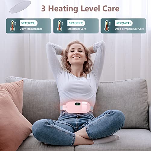 Funnywhale Menstrual Heating Pad,Period Heating Pad for Cramps with 3 Heat Levels and 4 Vibration Massage Modes,Stomach Heating Pad for Women and Girl Light Pink